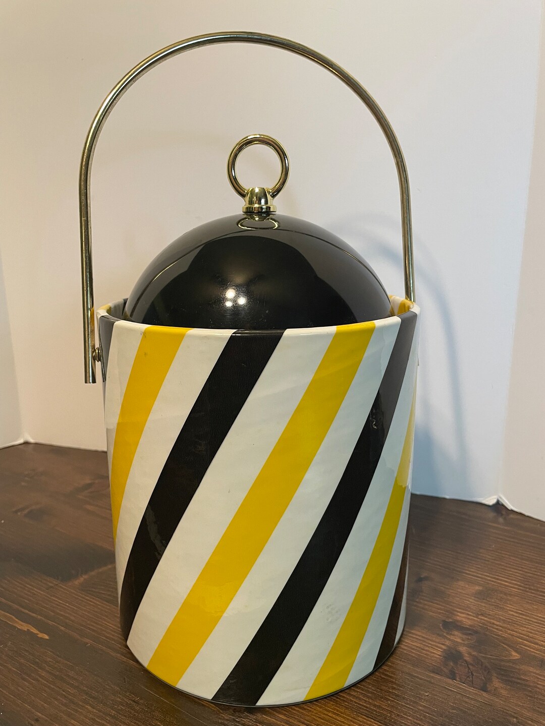 Vintage 60's, 70's Striped Ice Bucket, Yellow and Black Striped, Art ...