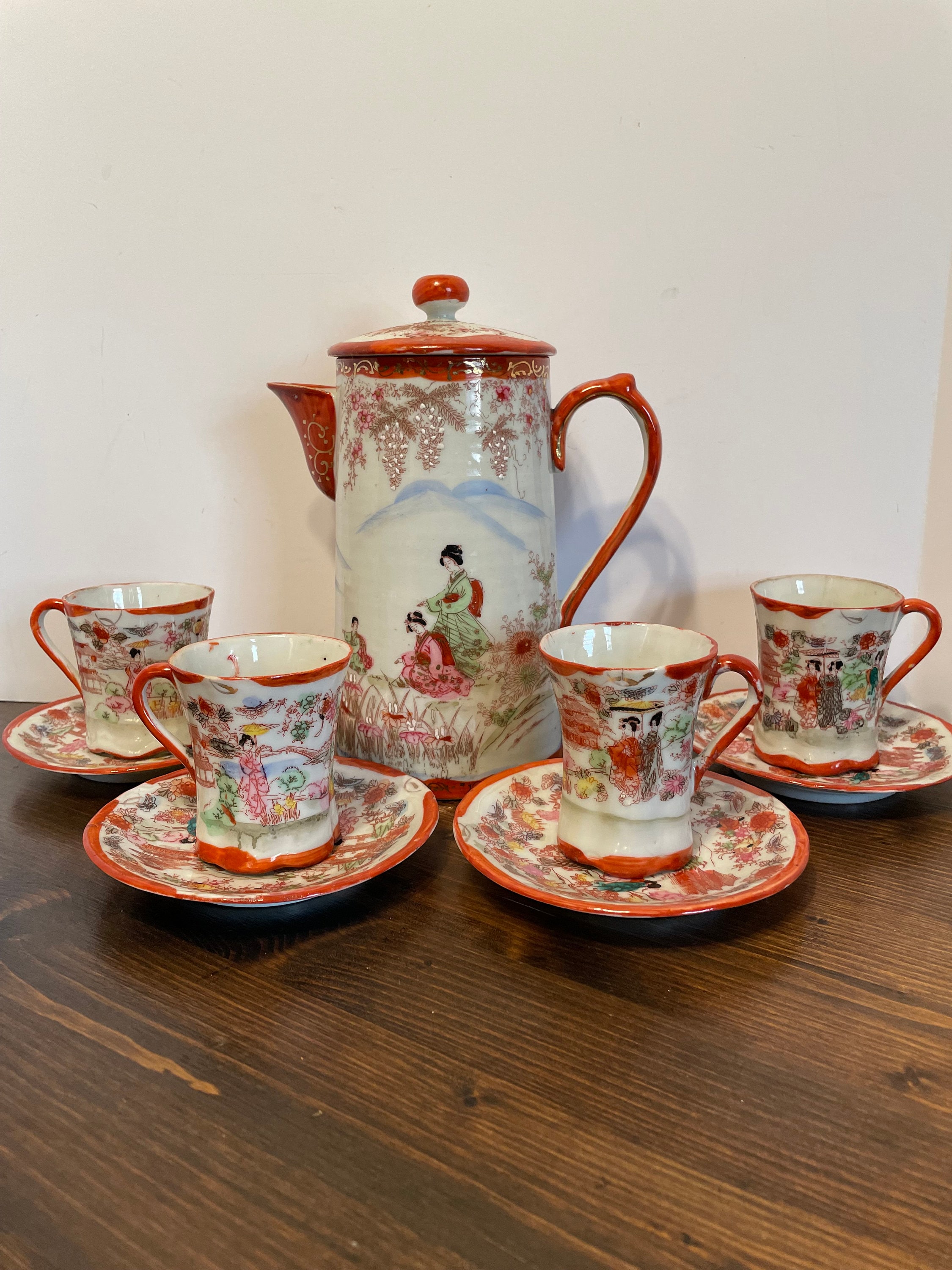 Antique Porcelain Chocolate Pot, Geisha Scene, Handpainted, Japan ...