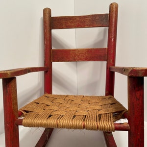 Vintage Farmhouse Red Wicker Kids Wood Rocking Chair 19" Tall and 18 ...