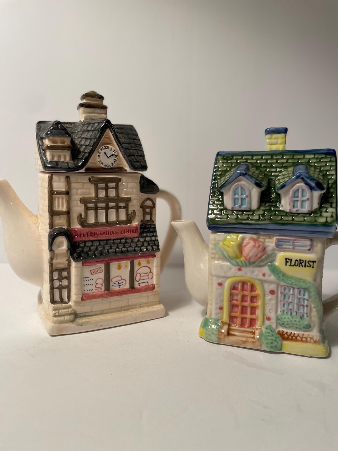 Vintage Cottage Village Teapots Set of 2 the Furniture Shop and the ...