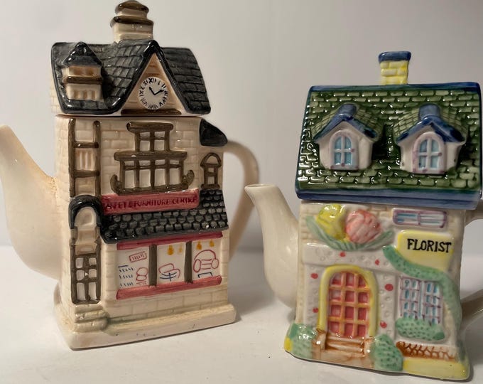 Vintage Cottage Village Teapots Set of 2 the Furniture Shop and the ...