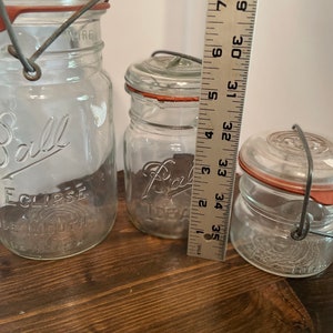 Set of 3 Vintage Ball Ideal Mason Jars With Wire Bail Clear Glass Quart ...