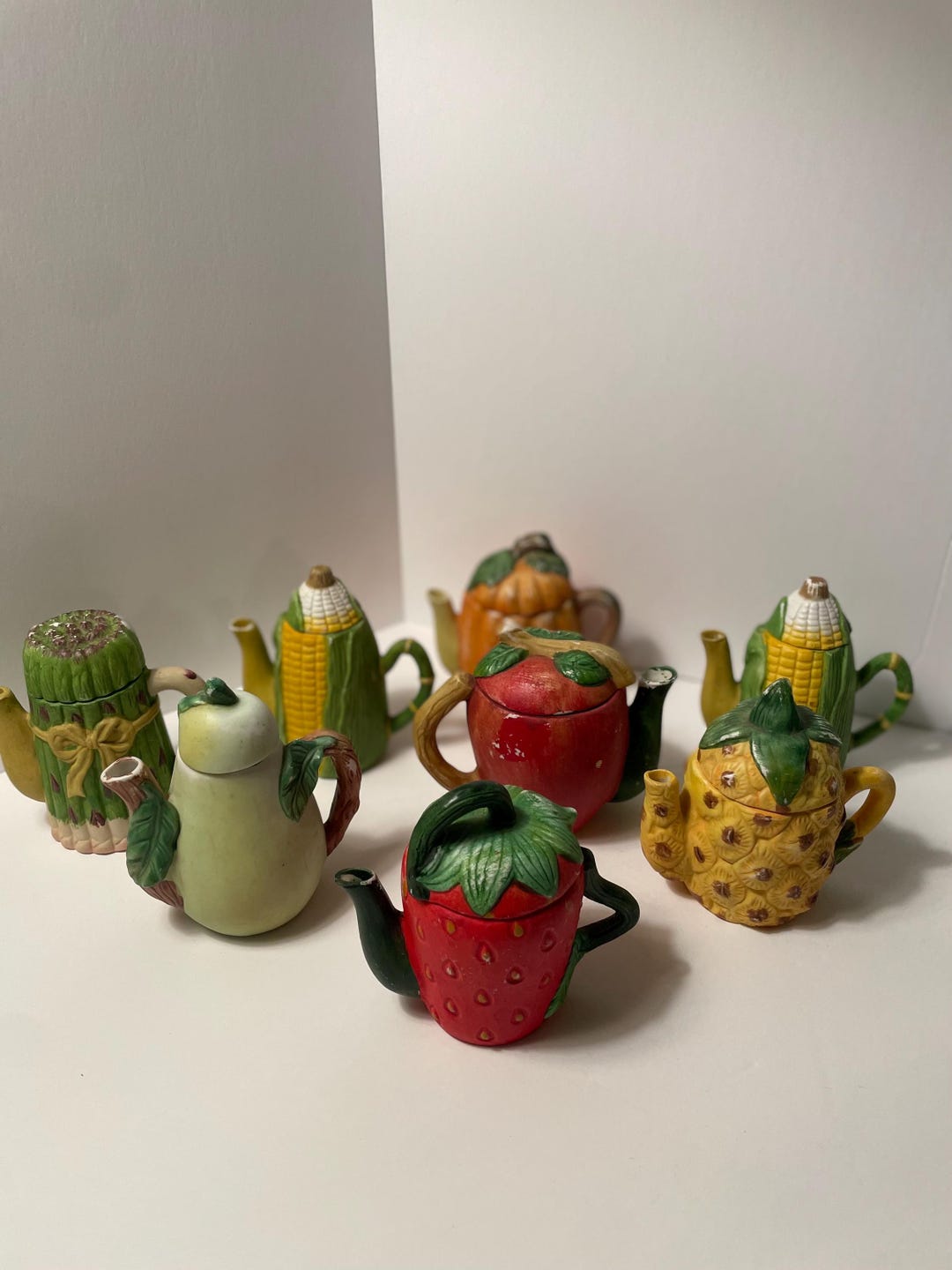 Set of 8 Mini Fruit and Vegetable Teapots From Grandmas Kitchen ...