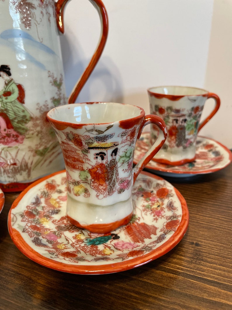 Antique Porcelain Chocolate Pot, Geisha Scene, Handpainted, Japan ...