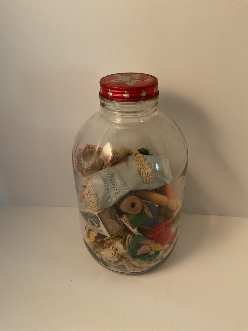 Grandmas Large Junk Jar Doilies Wood Spools Wood Clothes Pins - Etsy