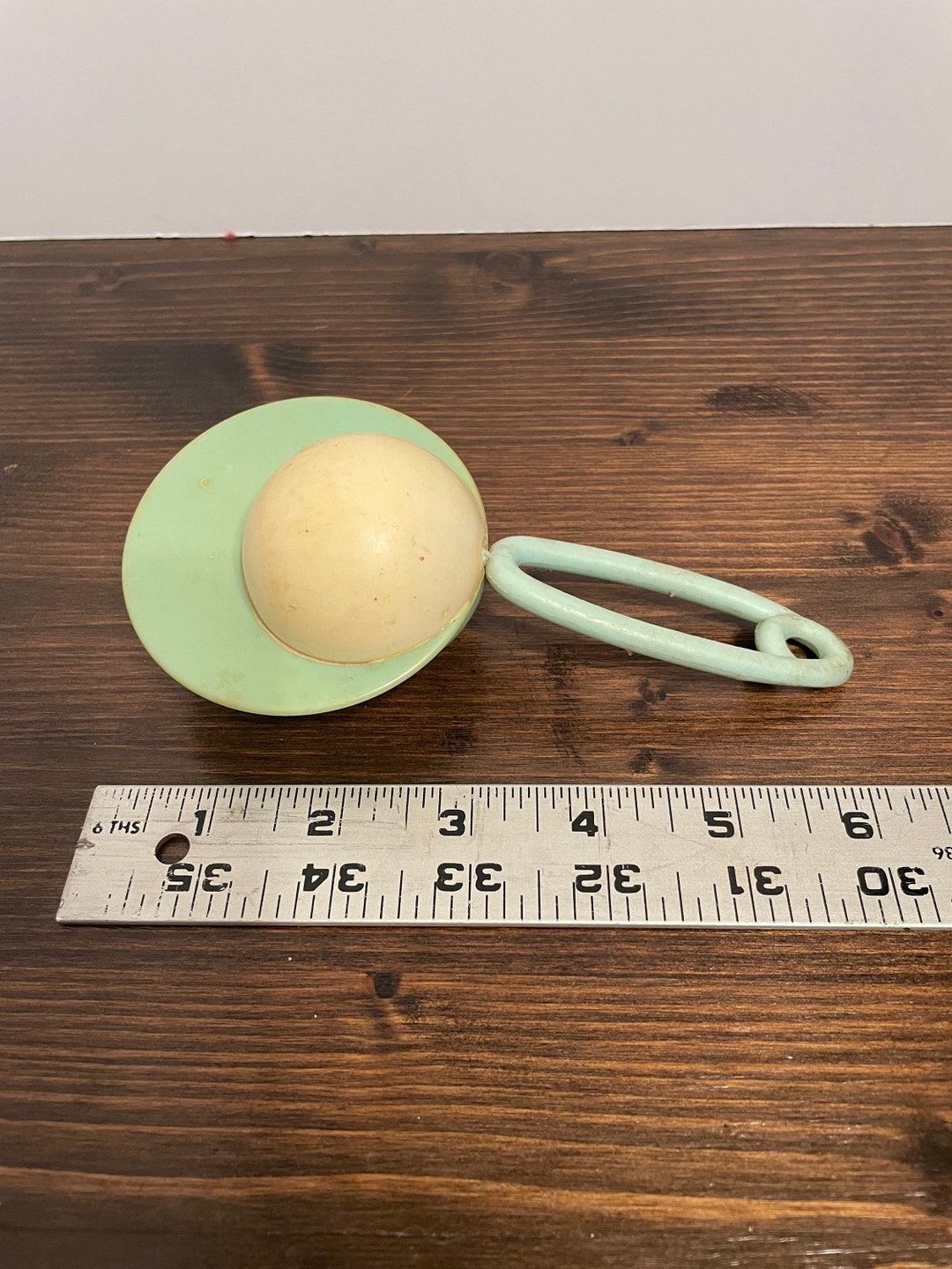 Vintage Baby Rattle Plastic Green and White Nursery Decor - Etsy