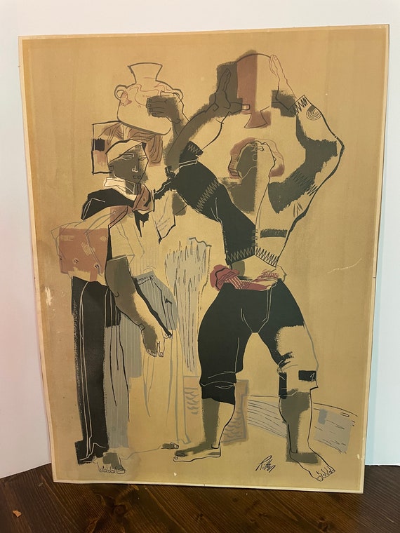 Signed Ritter Lithograph Woman at the Well Vintage Art | Etsy
