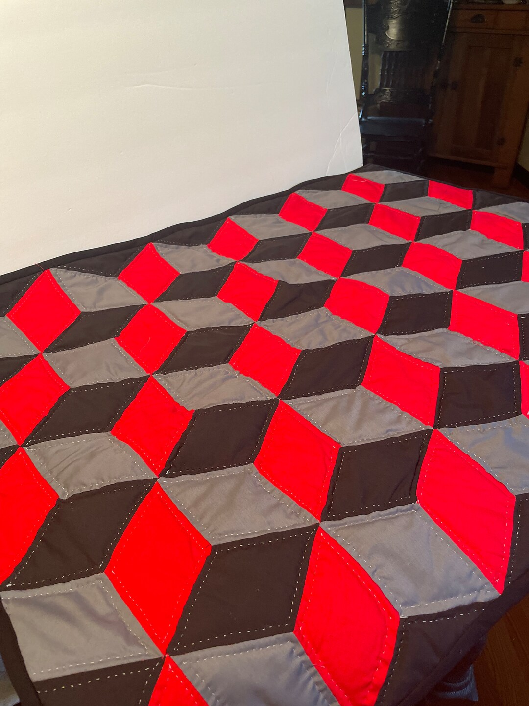 Handmade Amish Tumbling Block 3-D Quilt Design Small 24 X 24 Wall ...