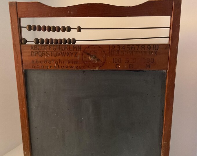 Antique Slate Chalkboard With Abacus Alphabet Clock Wood Frame ...