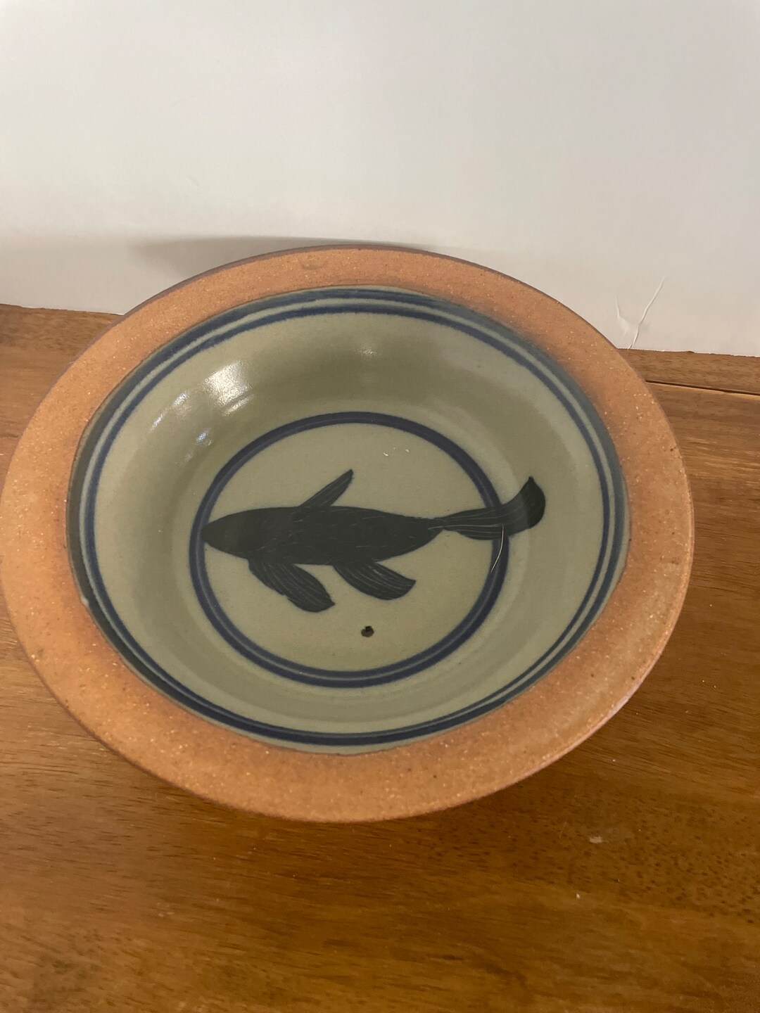 Pottery Bowl Redware Blue Fish Bowl Serving Bowl - Etsy