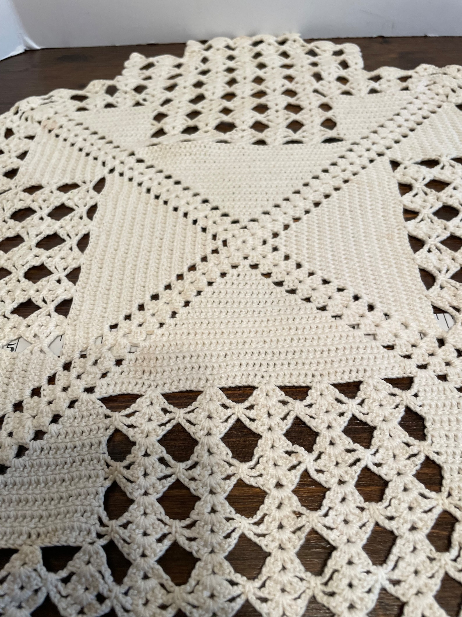 Vintage Crocheted Tabletop Scarf, White Crochet Scarf, Unusual Shape - Etsy