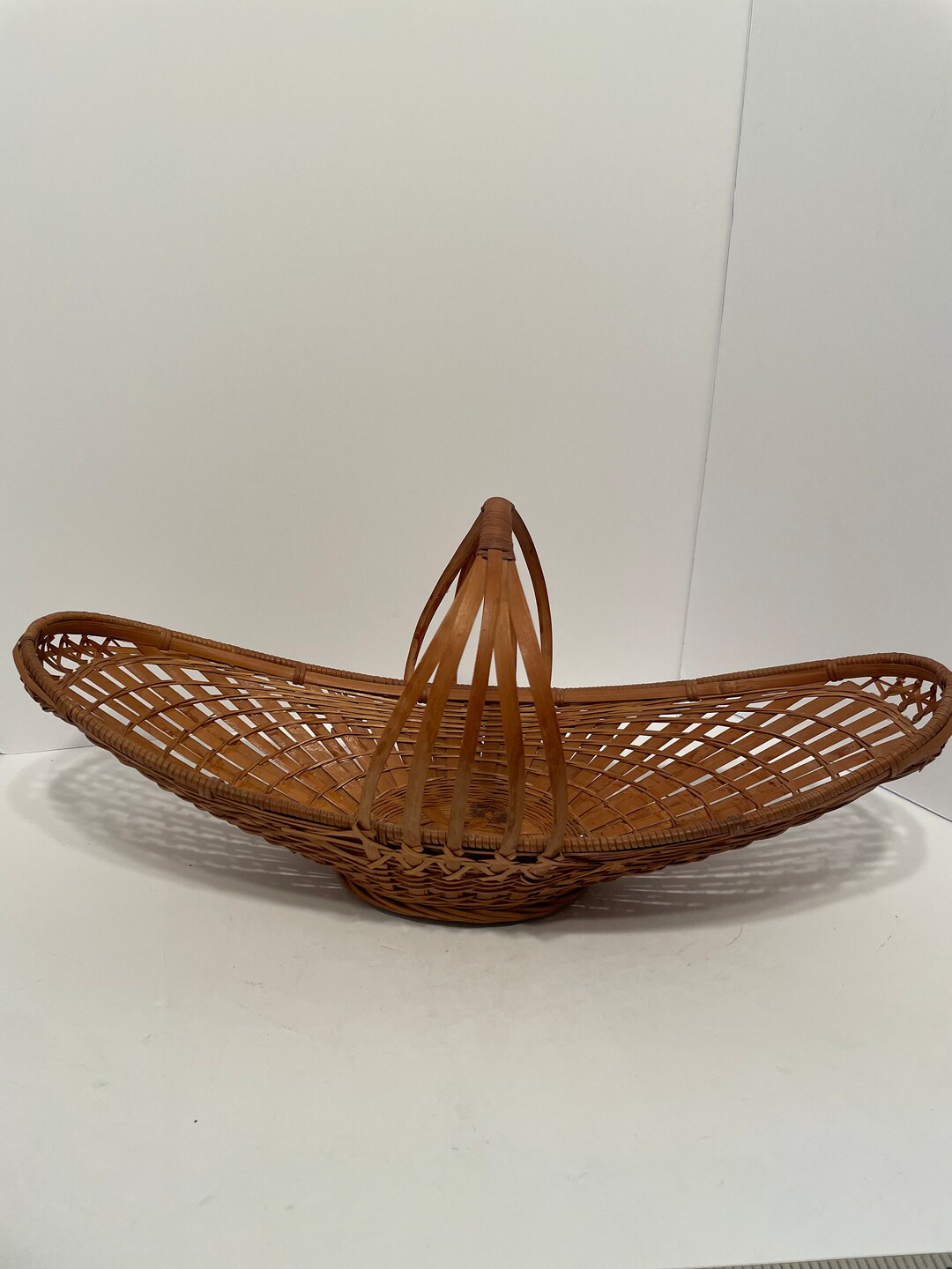 Vintage Handwoven Oblong Basket - Etsy