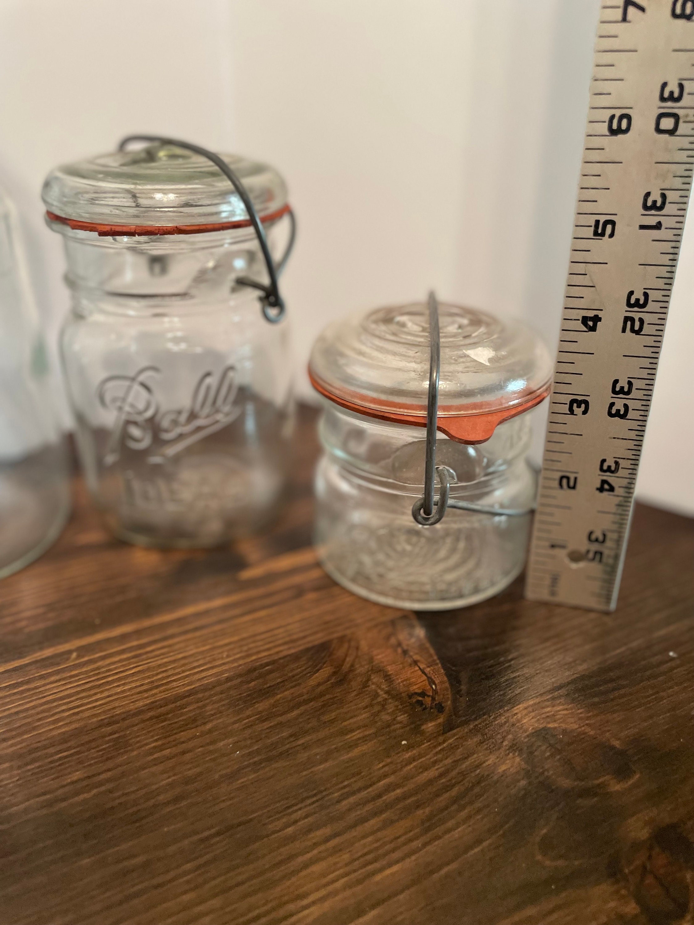 Set of 3 Vintage Ball Ideal Mason Jars With Wire Bail Clear Glass Quart ...