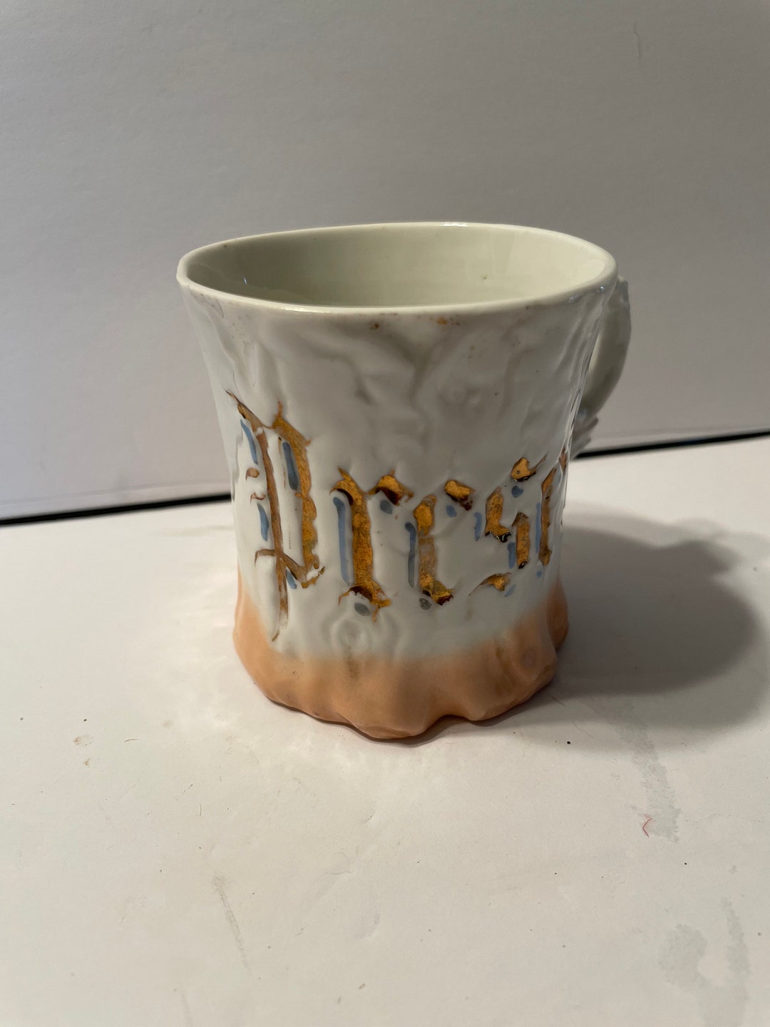 Vintage Old Fashioned Mustache Tea Cup "present" White With Gold ...