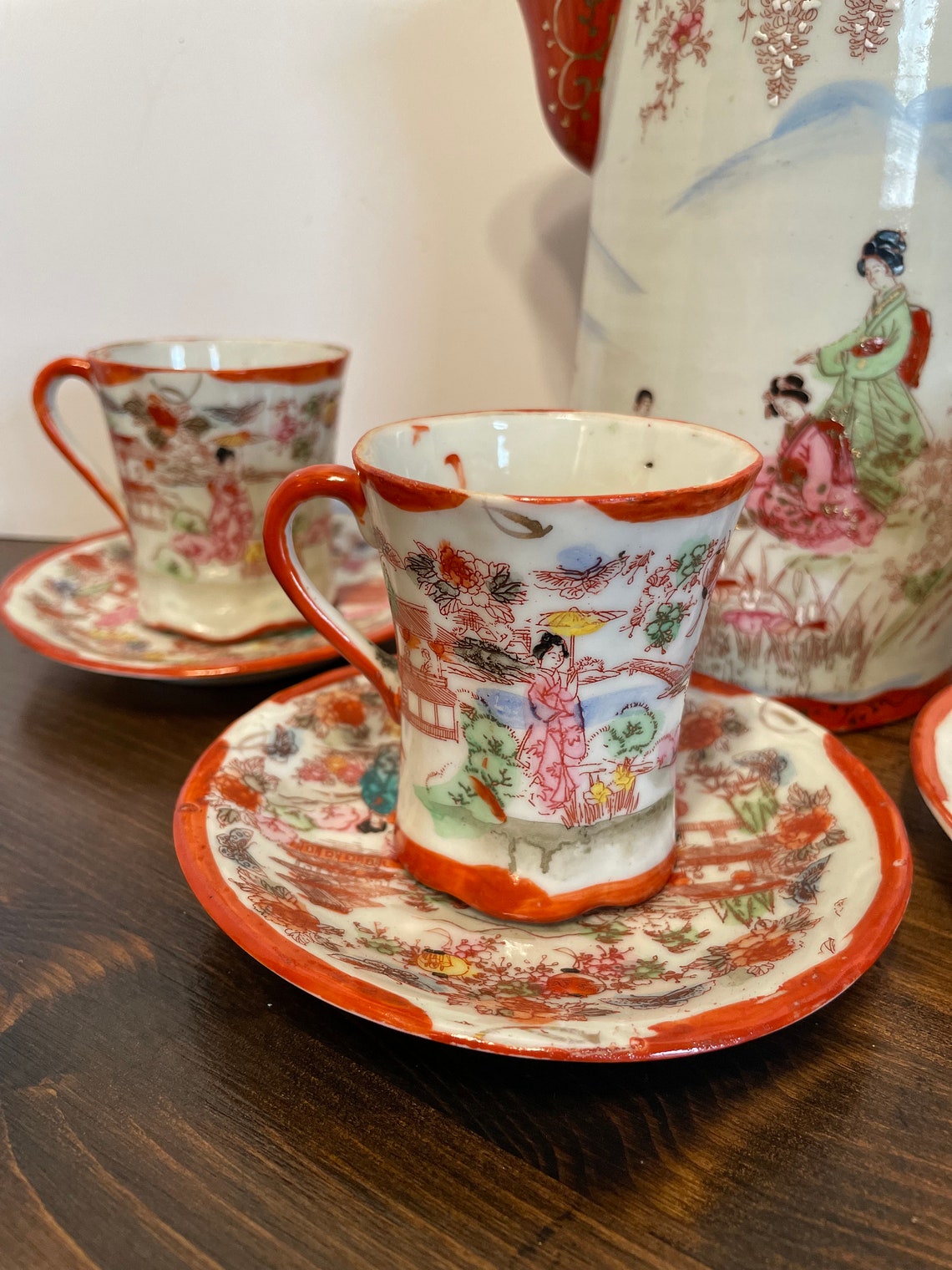 Antique Porcelain Chocolate Pot, Geisha Scene, Handpainted, Japan ...