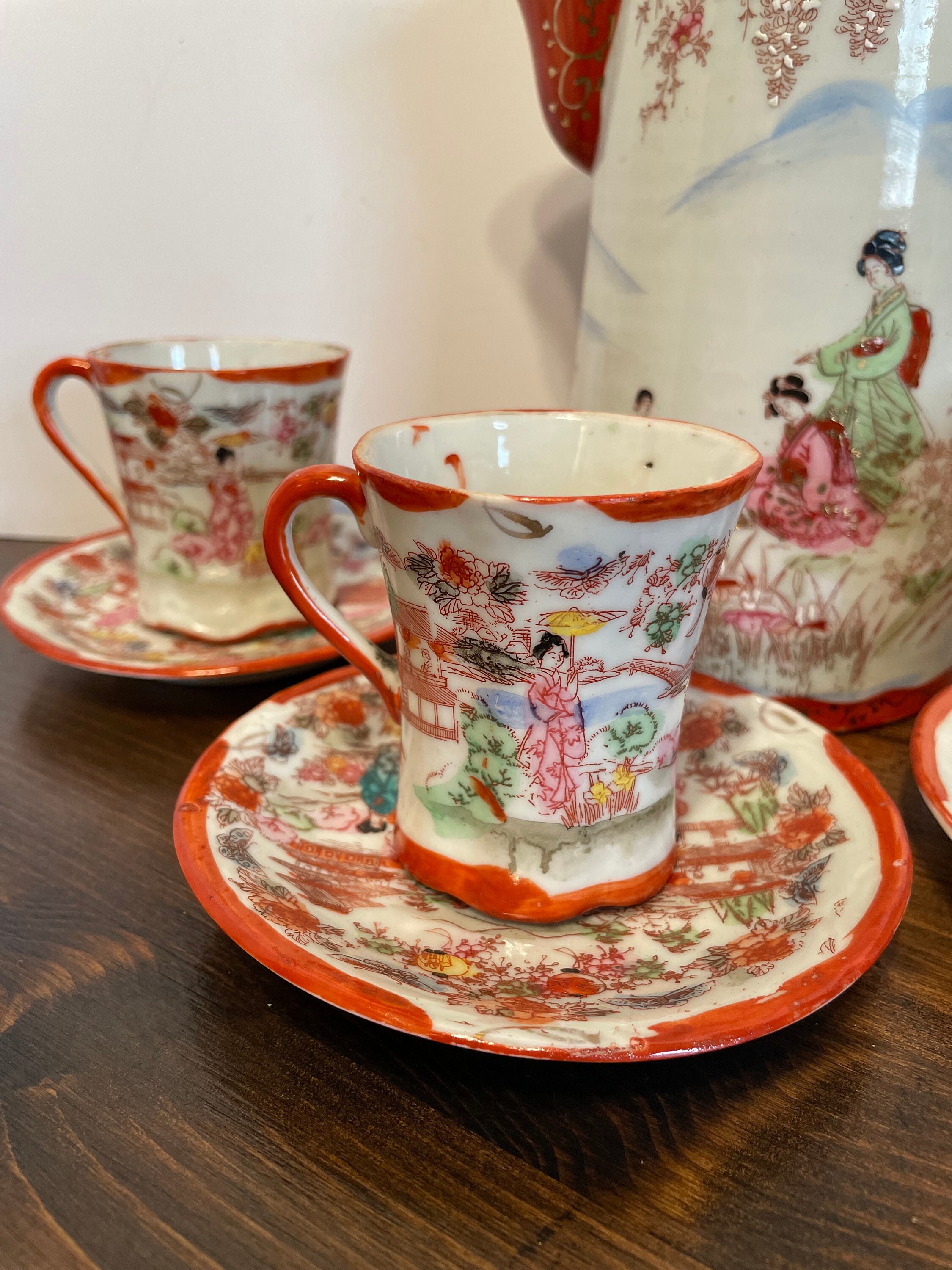 Antique Porcelain Chocolate Pot, Geisha Scene, Handpainted, Japan ...