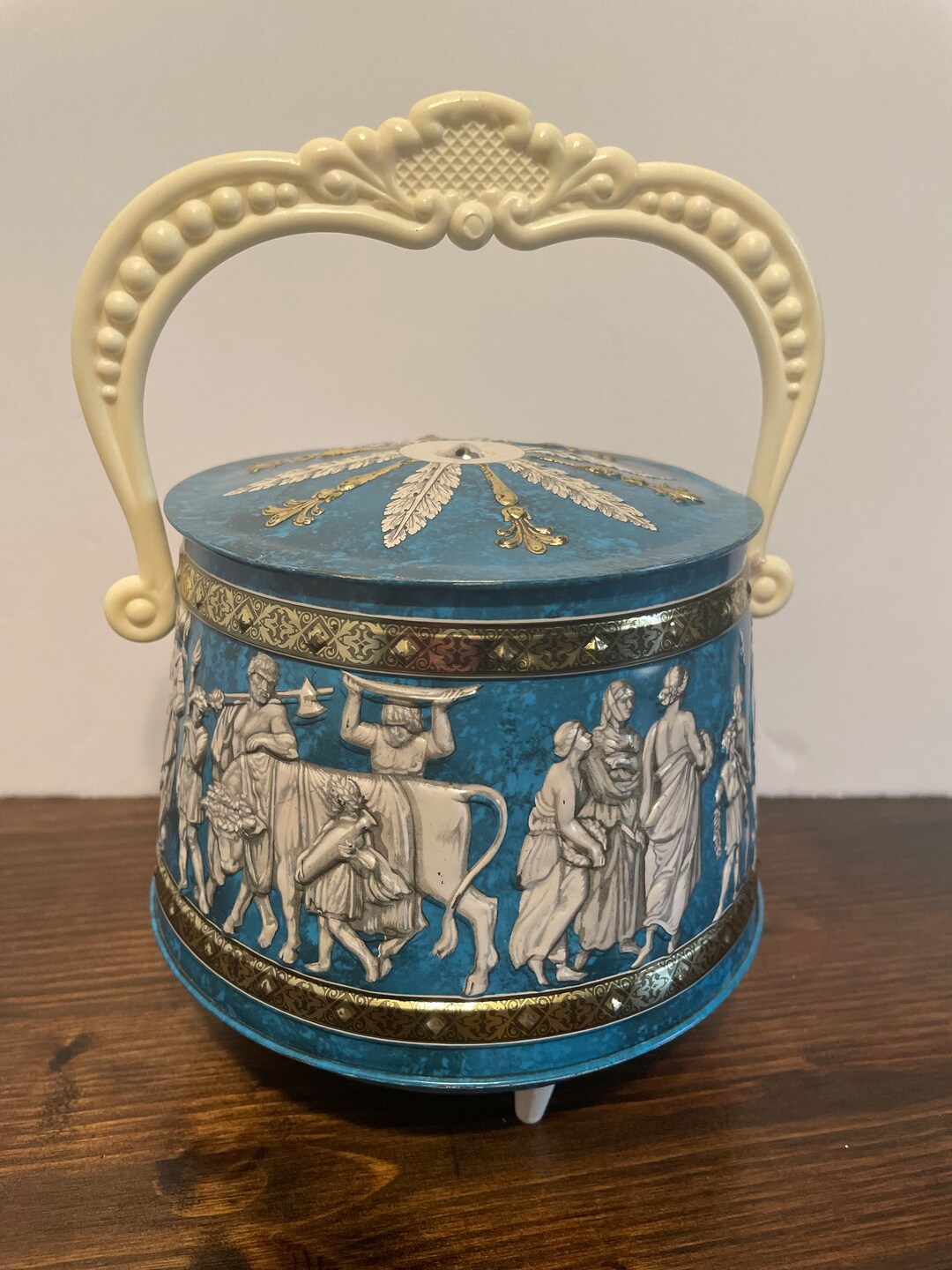 Vintage Blue Tin With Roman Design Beautiful Colors and Graphics ...