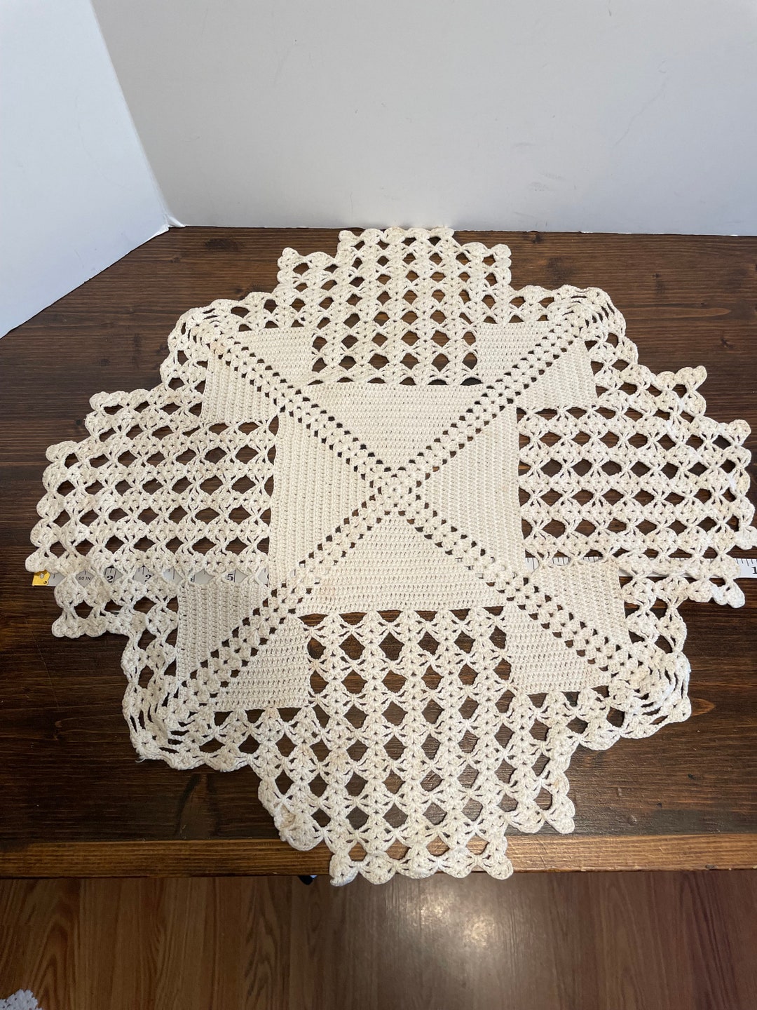 Vintage Crocheted Tabletop Scarf, White Crochet Scarf, Unusual Shape - Etsy