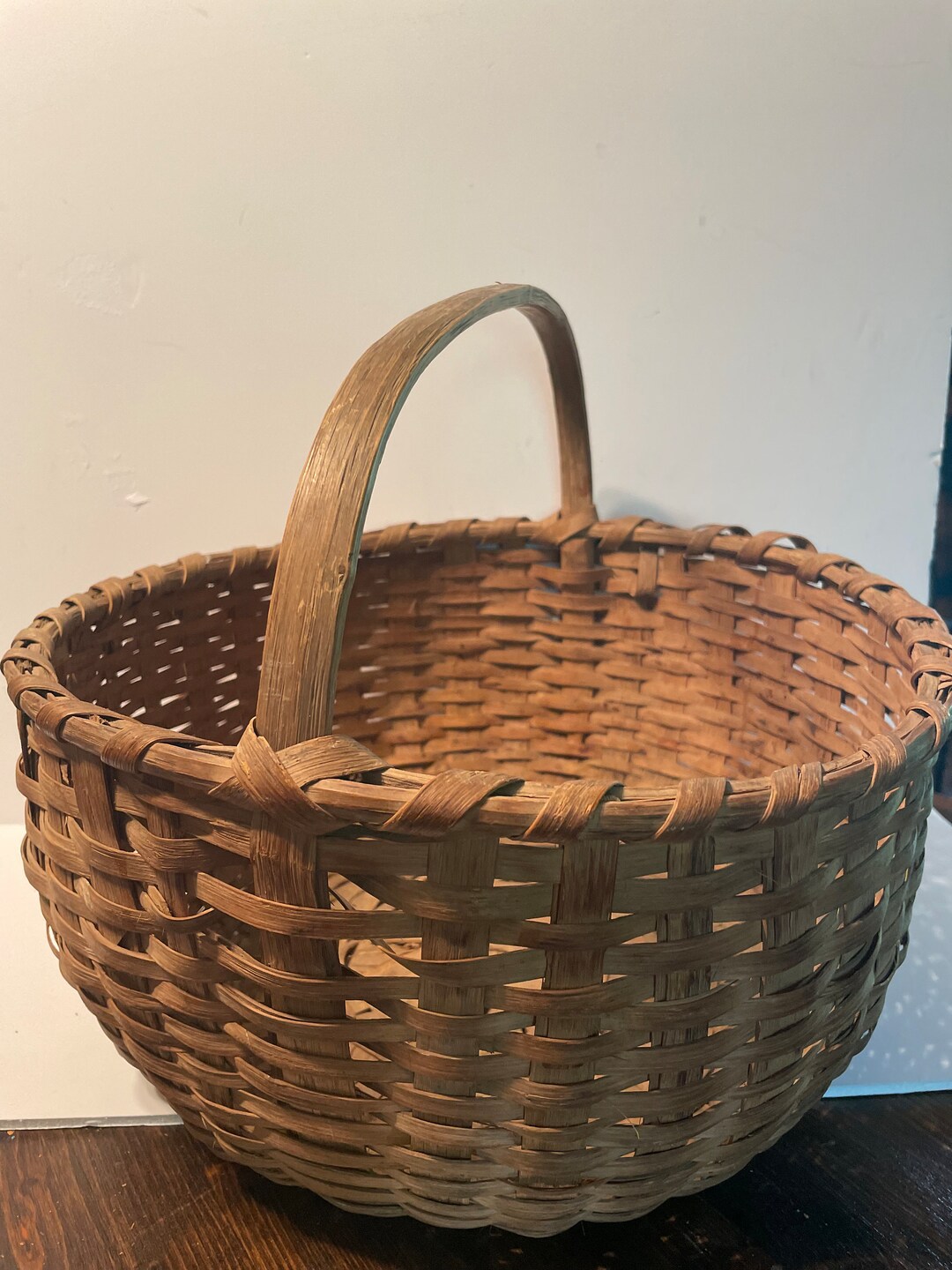 Large 14 Inch Hand Woven Gathering Basket Primitive Farmhouse Storage ...
