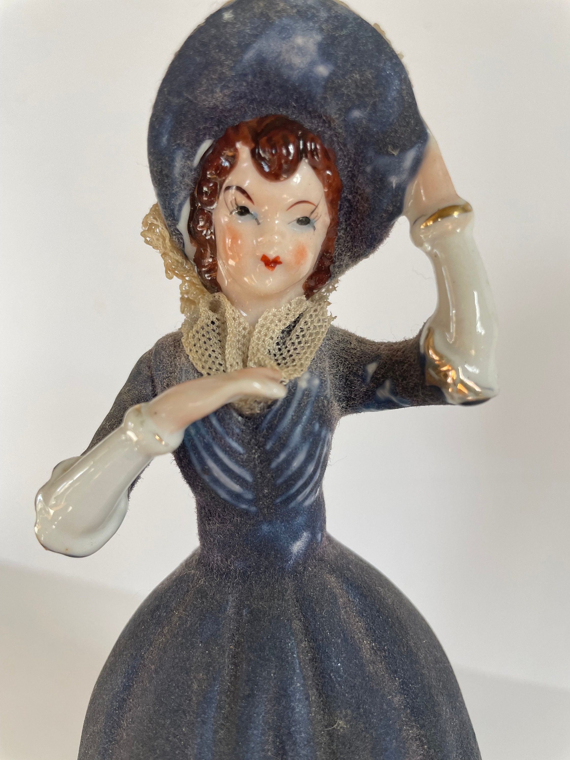Vintage Girl Figurine With Blue Velvet Dress and Hat Patent - Etsy
