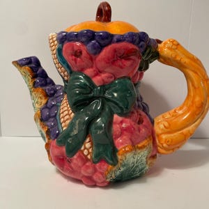 Vintage Cracker Barrel Ceramic Fruit Vegetable Pitcher Jug Pot MCM Hand ...
