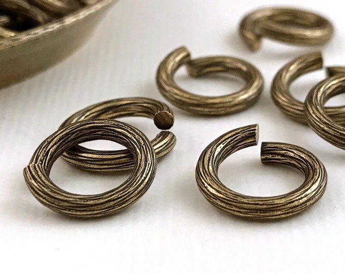 12 Mm X 12 G Heavy Textured Wire Jump Rings. Antique Gold Ox. Brushed ...