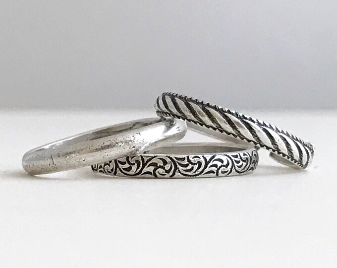 Silver Stacking Rings. 3 Adjustable Stackers. Sterling Silver Ox Finish ...