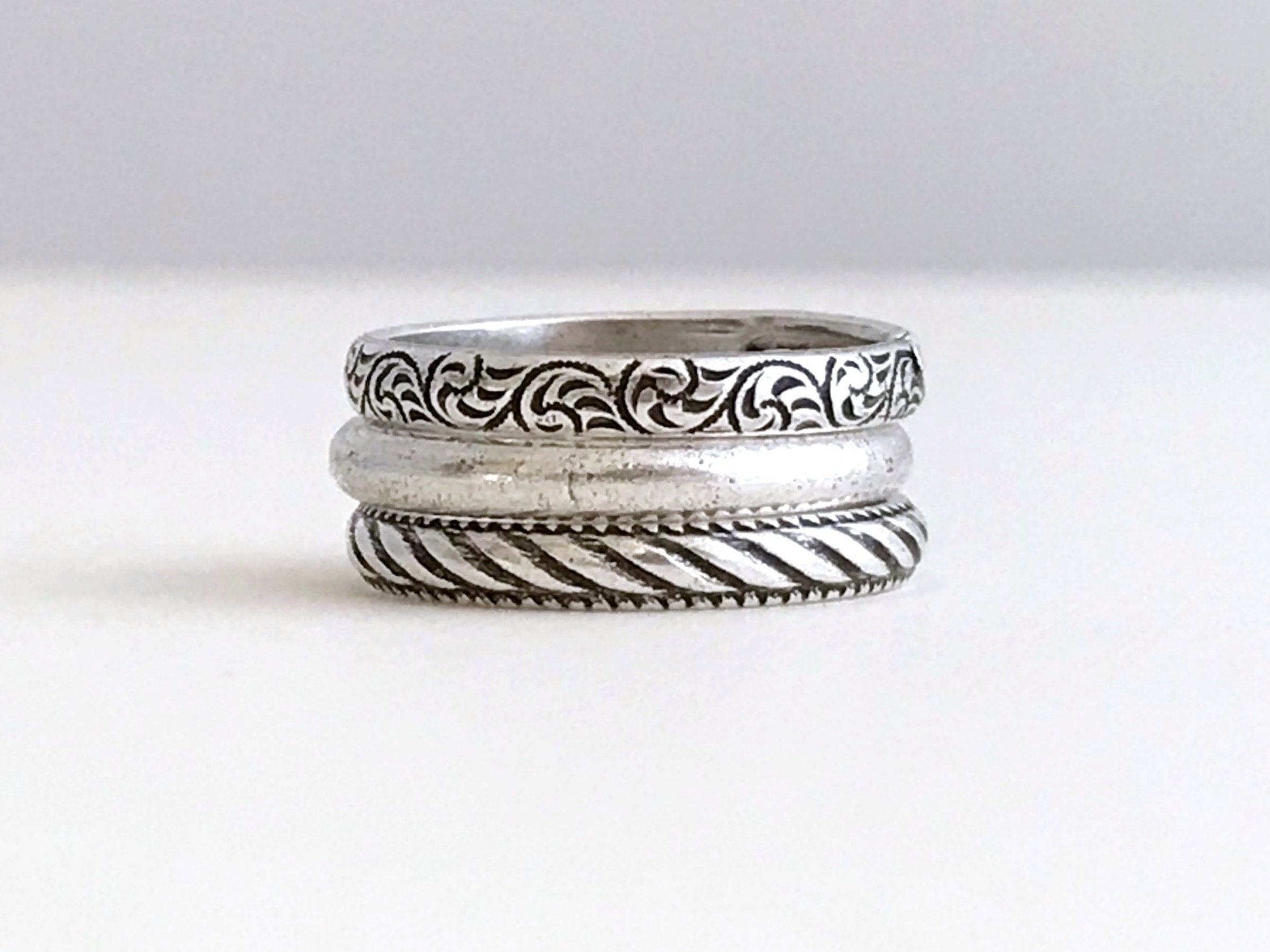 Silver Stacking Rings. 3 Adjustable Stackers. Sterling Silver | Etsy