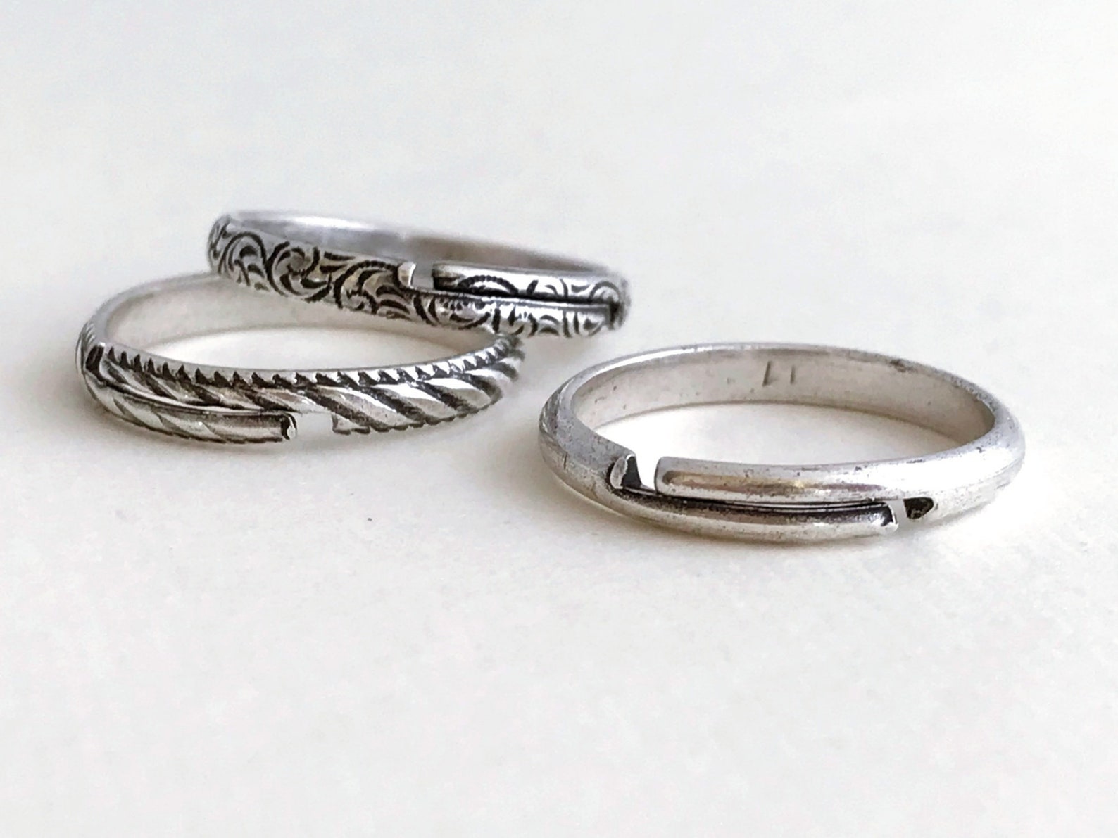 Silver Stacking Rings. 3 Adjustable Stackers. Sterling Silver | Etsy