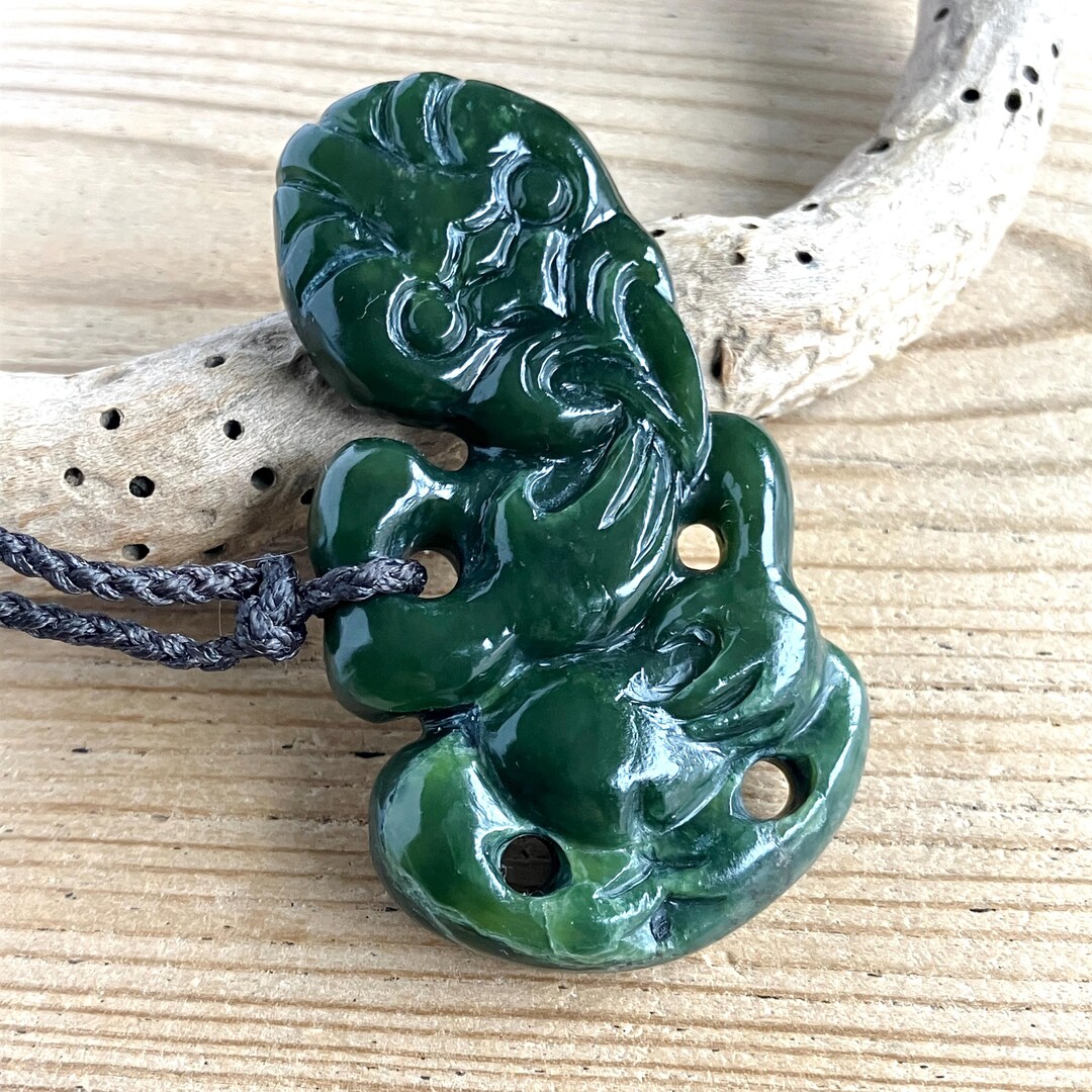 New Zealand Pounamu Greenstone Jade Hei Tiki Pendant Necklace 71 Mm ...