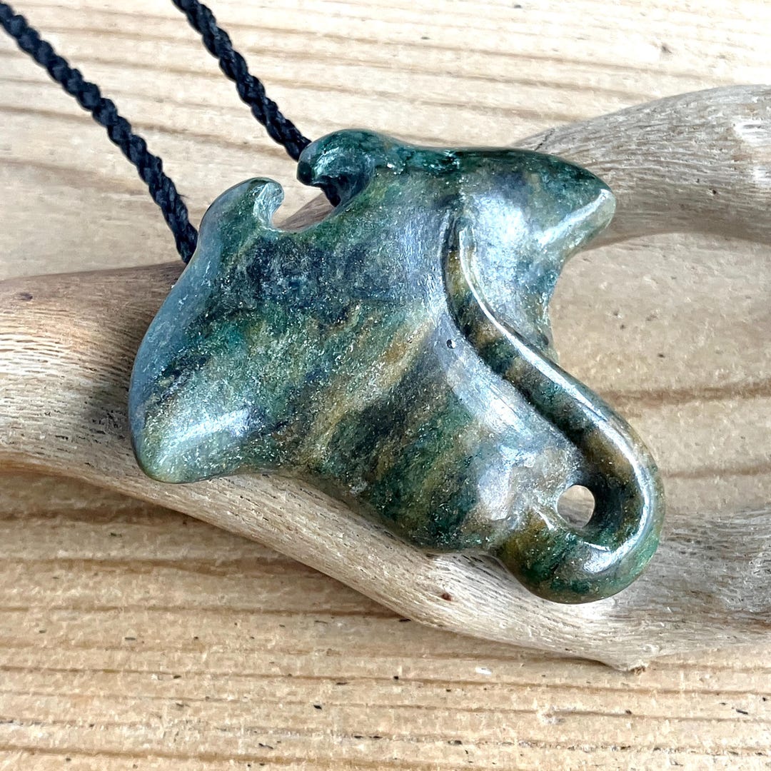 New Zealand Obay Stone Golden Bay Stone Manta Ray Pendant Necklace 52 ...