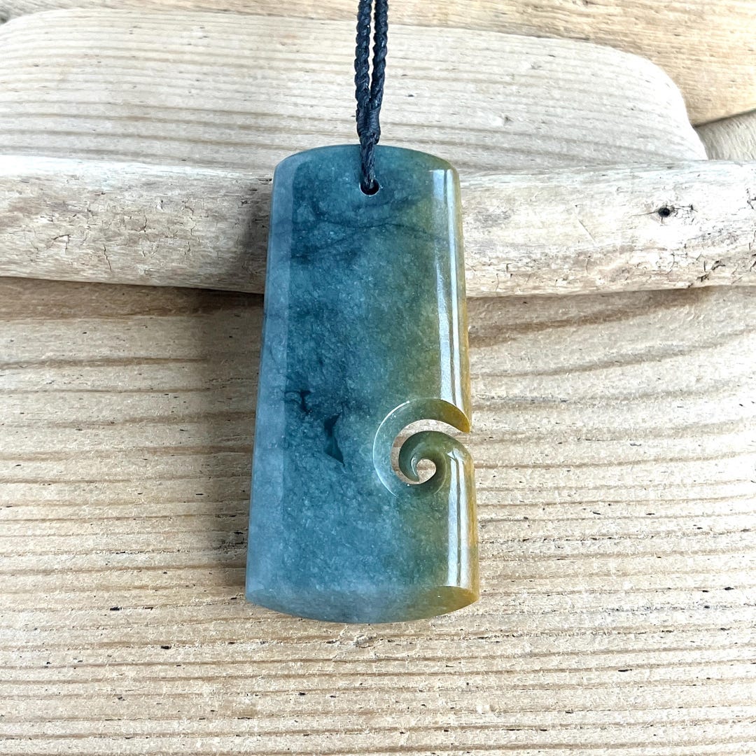 Toki & Koru Pendant Necklace in Guatemalan Greyish Blue Jadeite Jade 70 ...