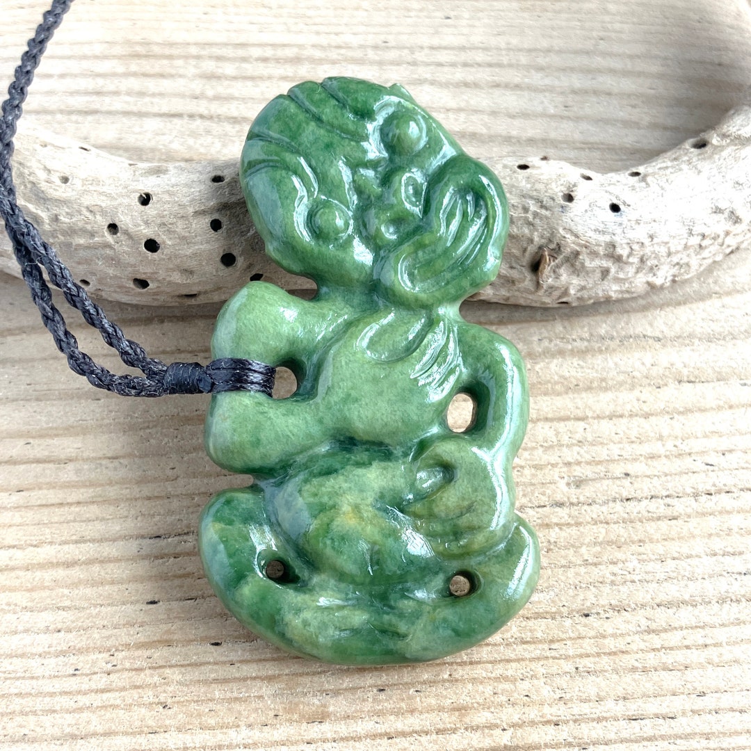 New Zealand Flower Pounamu Greenstone Jade Hei Tiki Pendant Necklace 70 ...