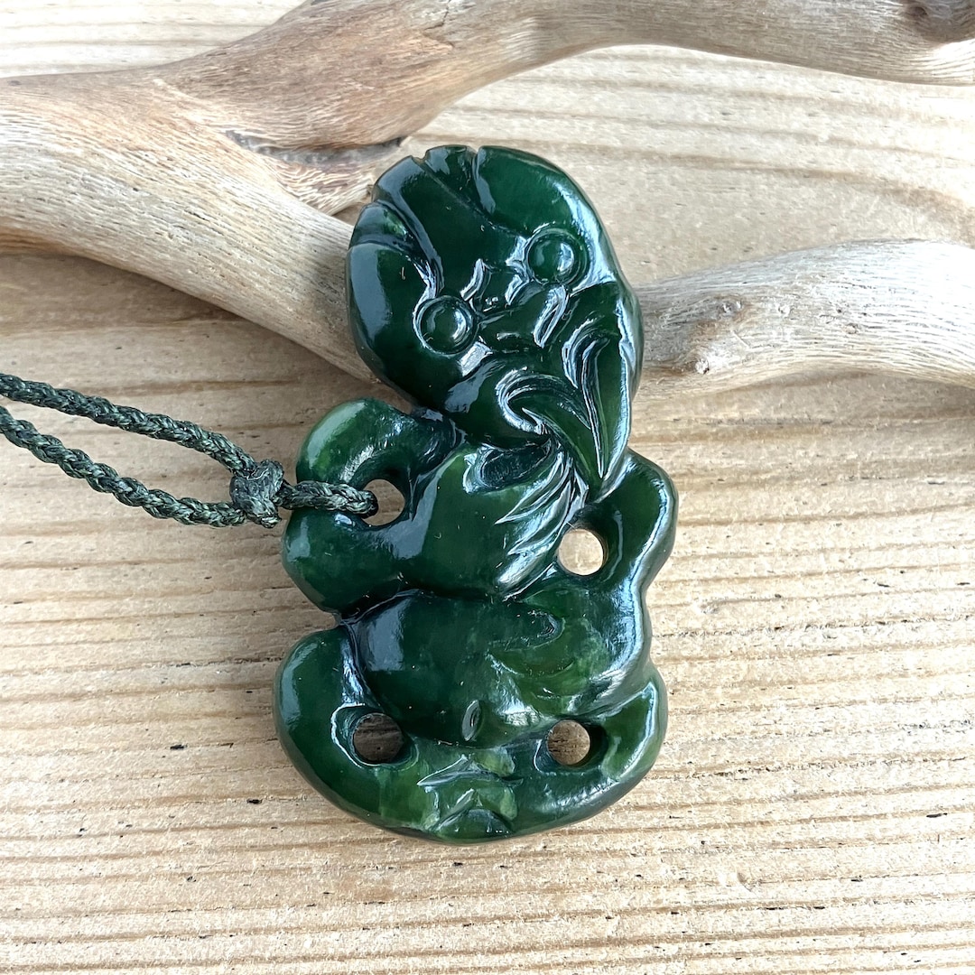 New Zealand Pounamu Greenstone Jade Hei Tiki Pendant Necklace 66 Mm ...