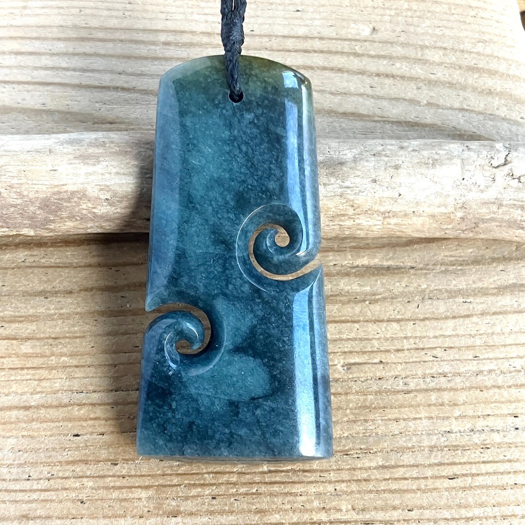 Large Toki & Koru Pendant Necklace in Guatemalan Greyish Blue Jadeite ...