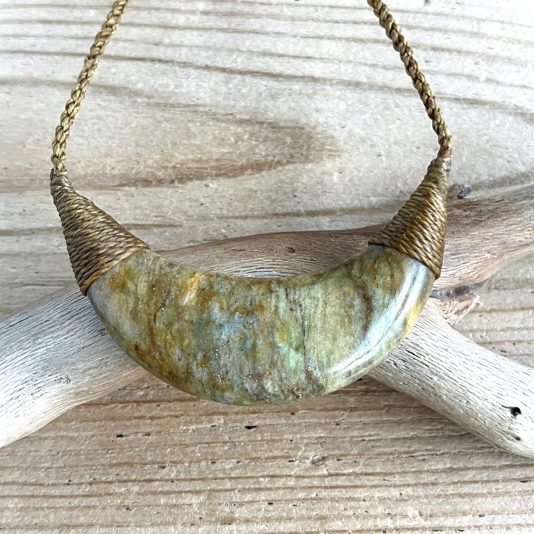 New Zealand Obay Stone Golden Bay Stone Crescent Moon Breast Plate Pendant Necklace 65 Mm O4789P ...