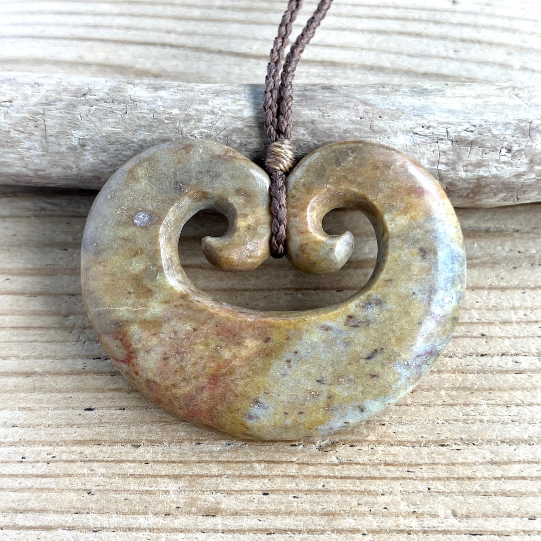 New Zealand Obay Stone Golden Bay Stone Heart & Koru Pendant Necklace ...