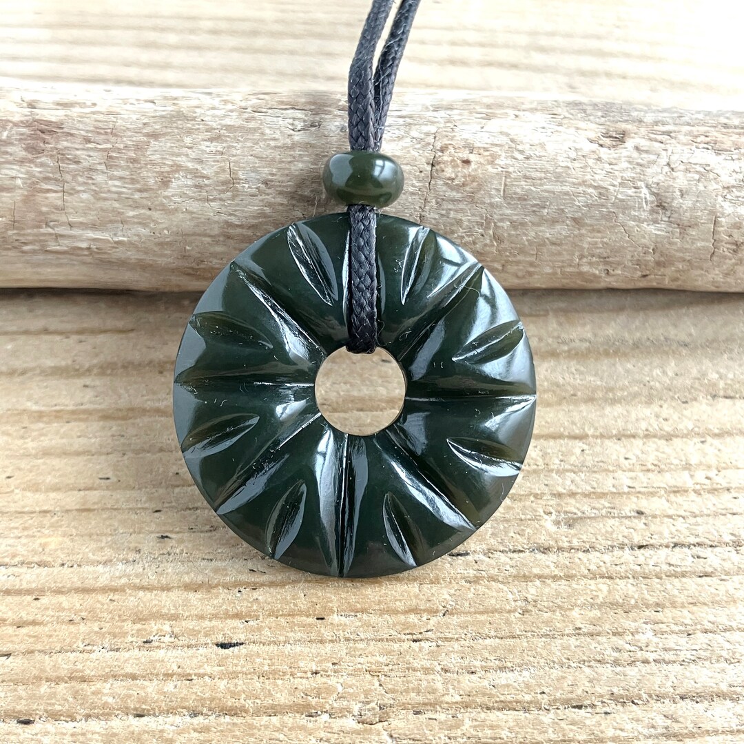 Wyoming Olive Nephrite Jade Sun Doughnut Pendant Necklace 32 Mm ...