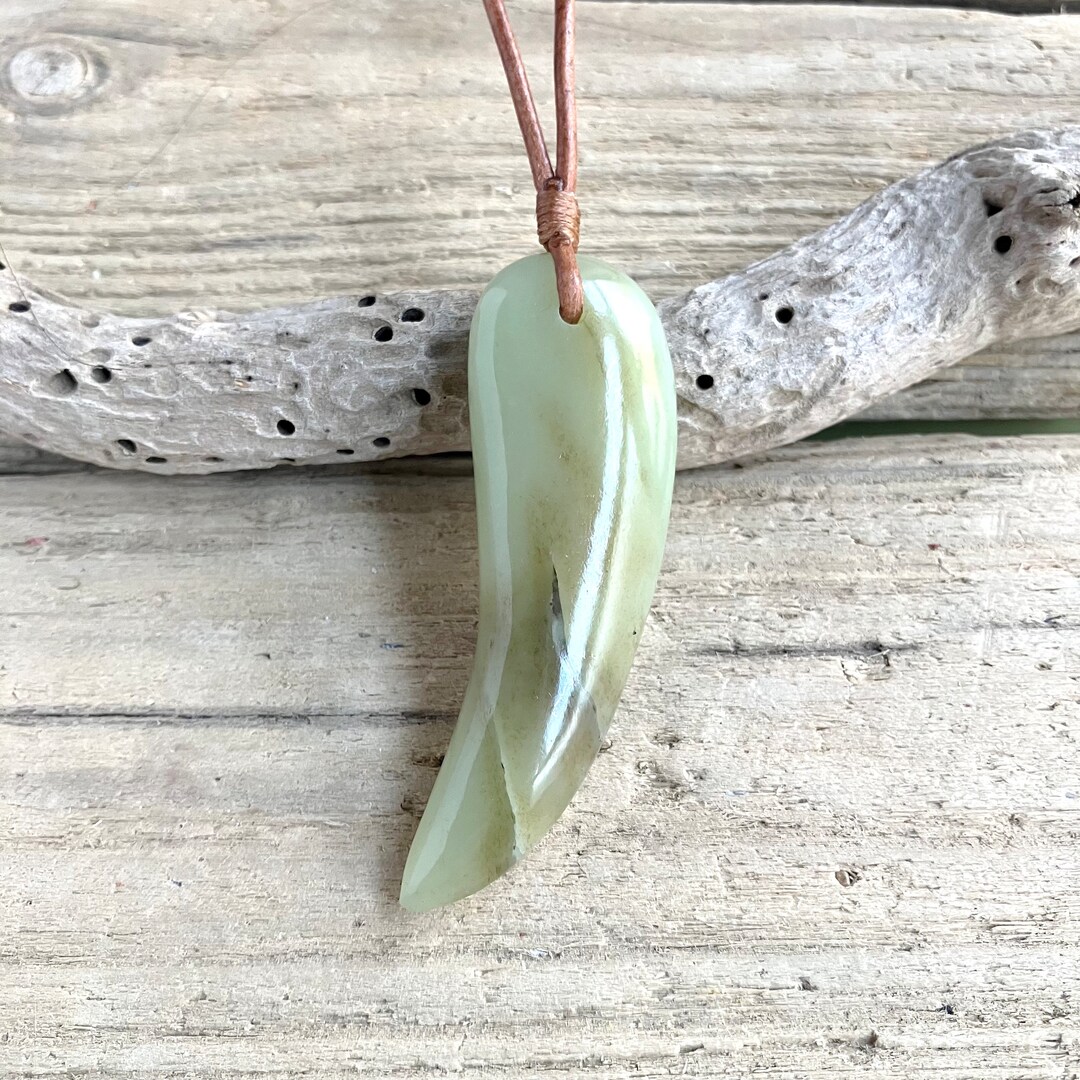 Canadian Nephrite Jade Niho Shark Tooth Pendant / Necklace 65mm ...