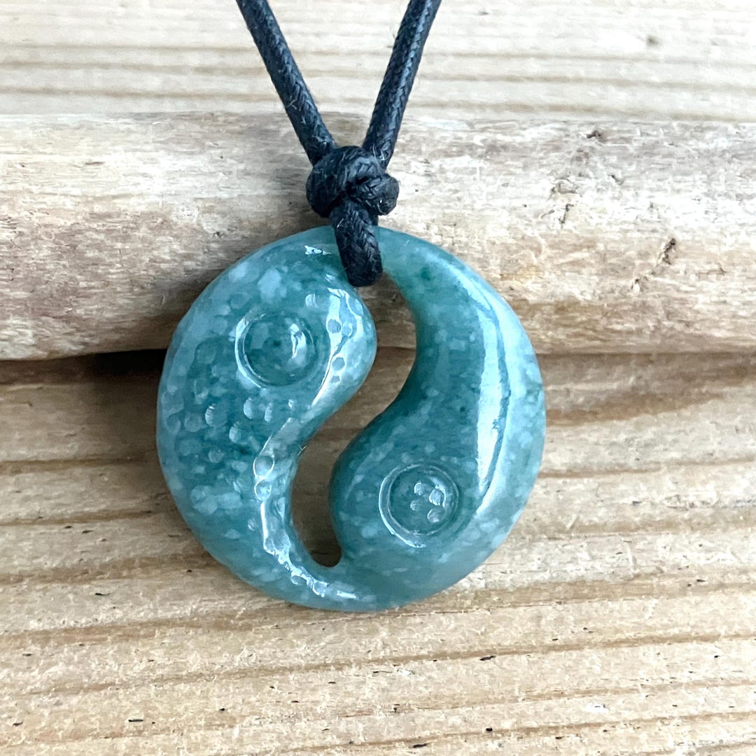 Guatemalan Princesa Blue Jadeite Jade Yin and Yang Pendant Necklace 31 ...
