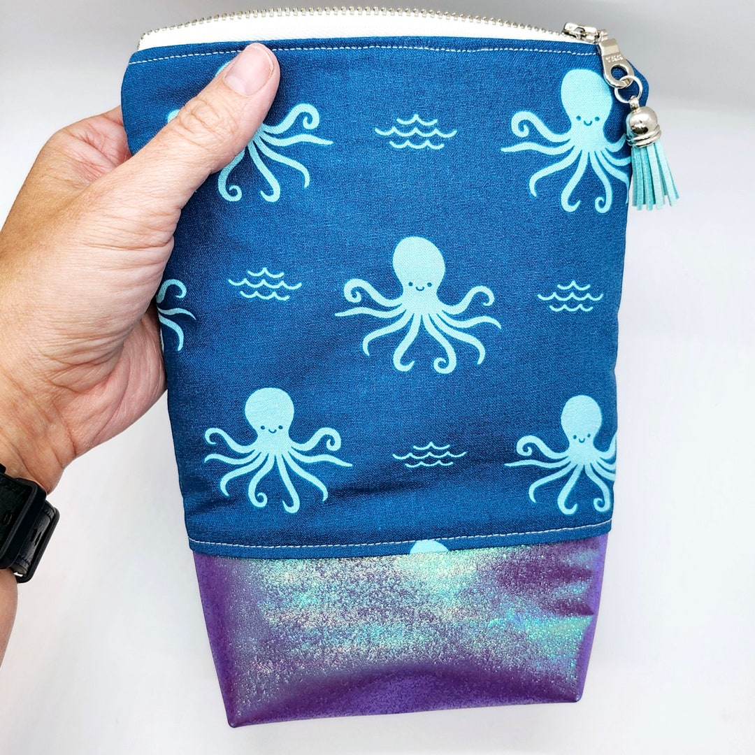 Blue Octopus and Metallic Faux Leather Tall Zippered Bag, Body Care ...