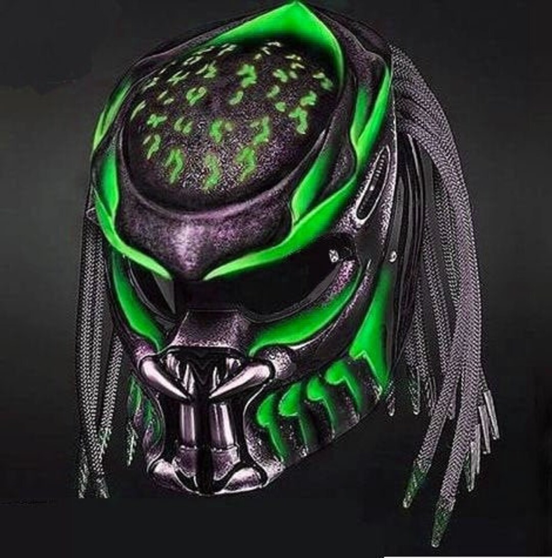 Predator Motorcycle Helmet Green Premium OG Custom DOT & ECE Certified ...