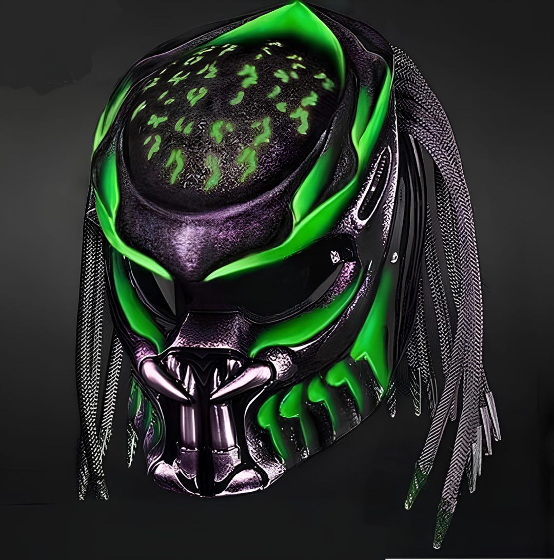 Predator Motorcycle Helmet Green Premium OG Custom DOT & ECE Certified ...