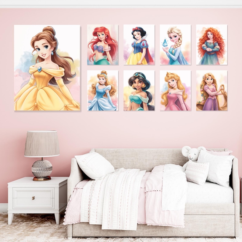 Disney Princess Wall Art Set of 9 – Princess Prints for Girls Room ...