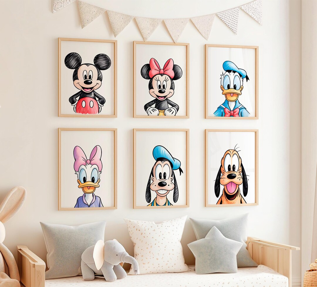 Mickey Friends Poster Mickey Wall Art Mickey Minnie Art Set of 6 ...