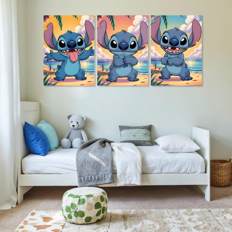 Set de pósteres de Stitch: 3 láminas de arte mural, decoración de playa ...