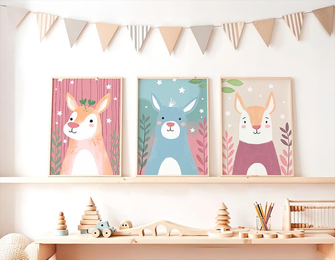 Nursery Decor Woodland | Whimsical Woodland Animal Wall Art – Set of 3 ...