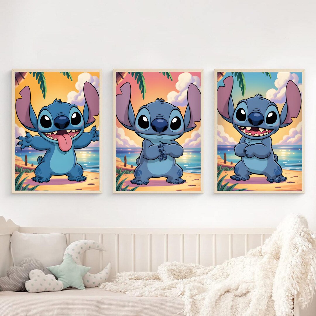 Set de pósteres de Stitch: 3 láminas de arte mural, decoración de playa ...
