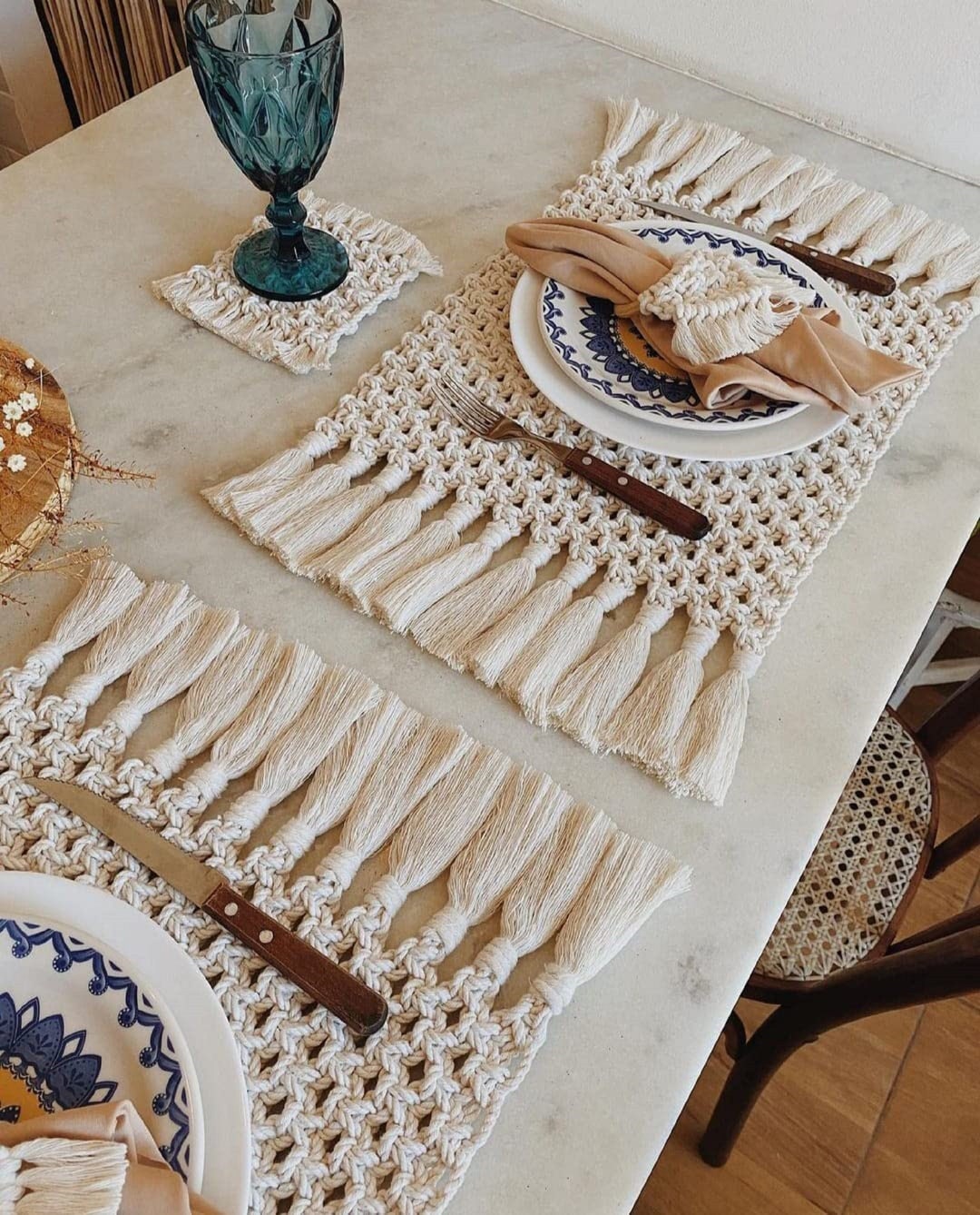 Macramé Placemats Woven Place Mats Comes With 2 Coaster and 2 - Etsy