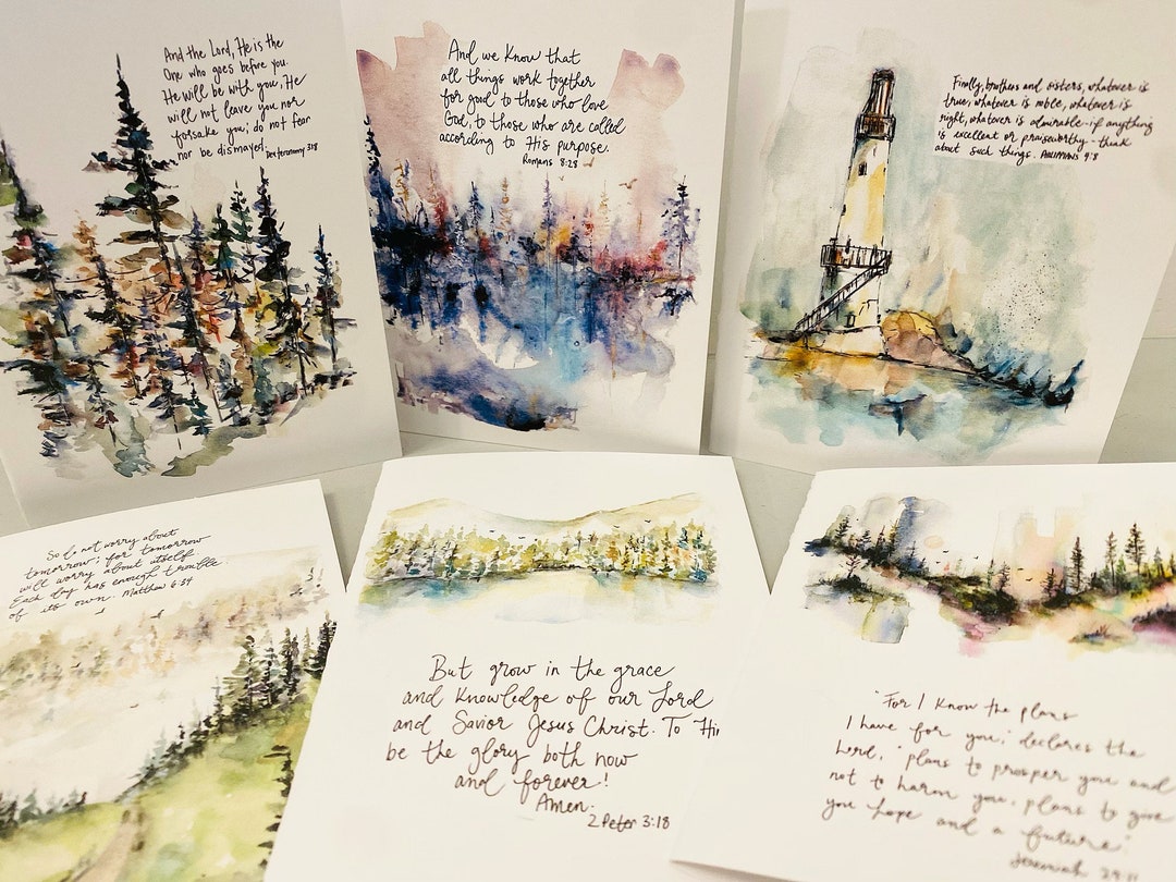 Nature Watercolour Bible Verse Cards, Faith Filled Handlettering Cards ...
